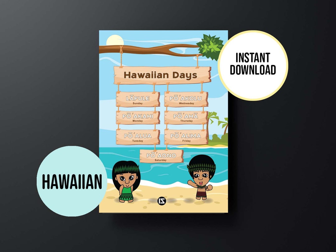 Printable Hawaiian Days of the Week Poster Hawaii Tropical - Etsy