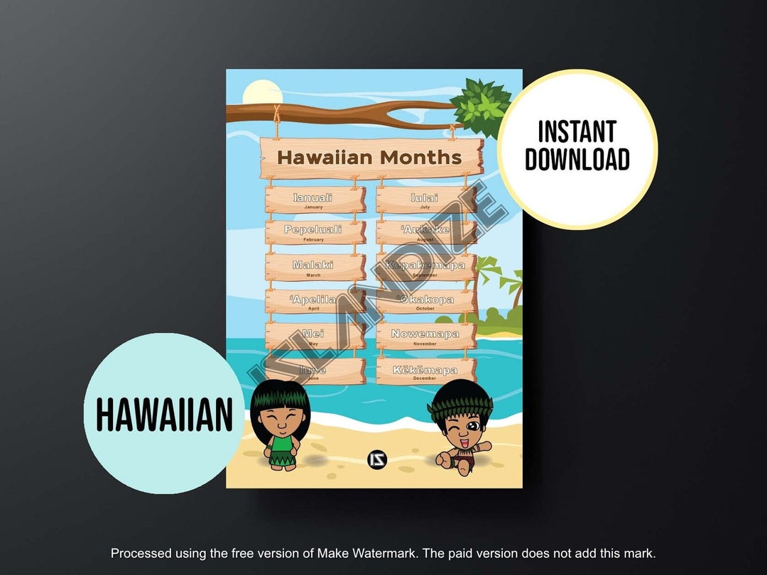 Printable Hawaiian Months Poster, Hawaii Tropical Aloha Beach Theme ...