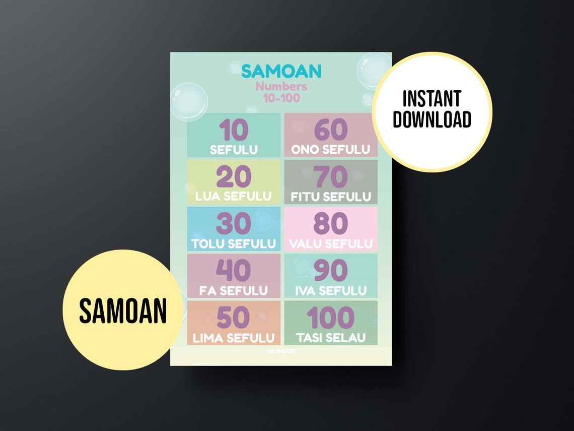 Printable Samoan Numbers 10-100 Chart, Instant Download, Educational ...