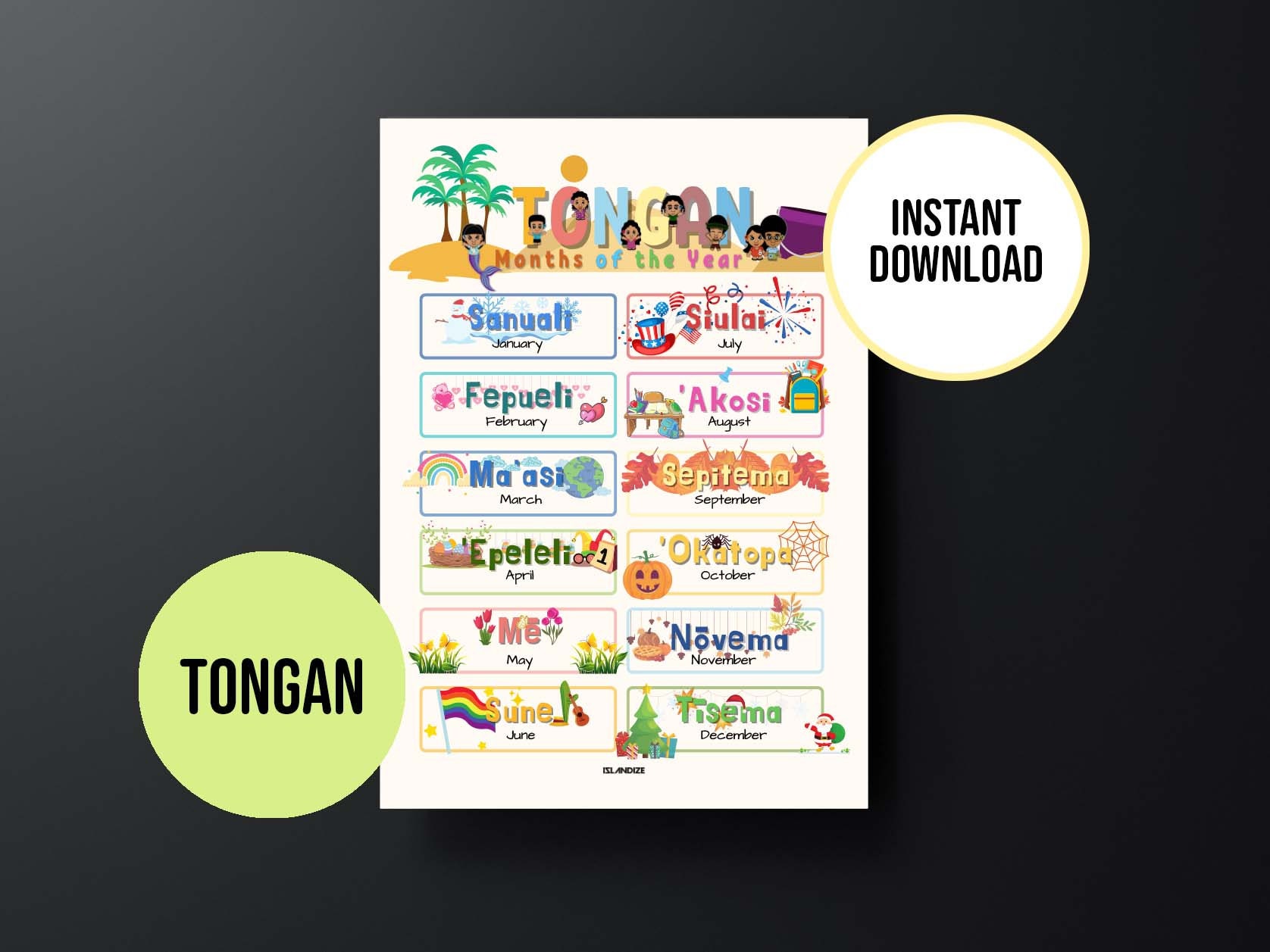 Printable Tongan Months Poster Tongan Tropical Beach Theme - Etsy