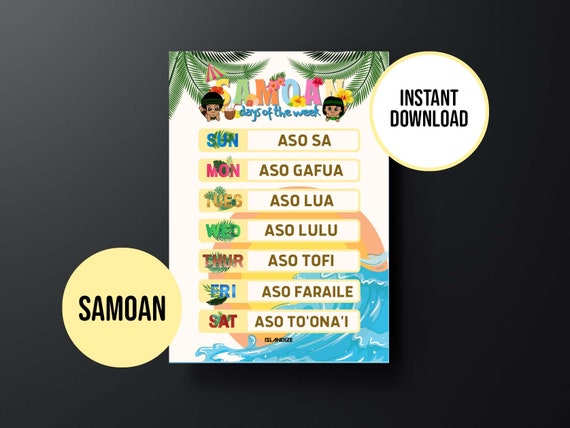 Printable Samoan Days of the Week Poster Samoan Tropical - Etsy