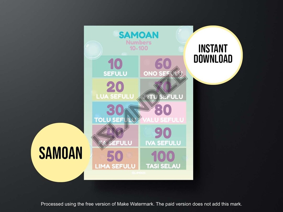 Printable Samoan Numbers 10-100 Chart, Instant Download, Educational ...