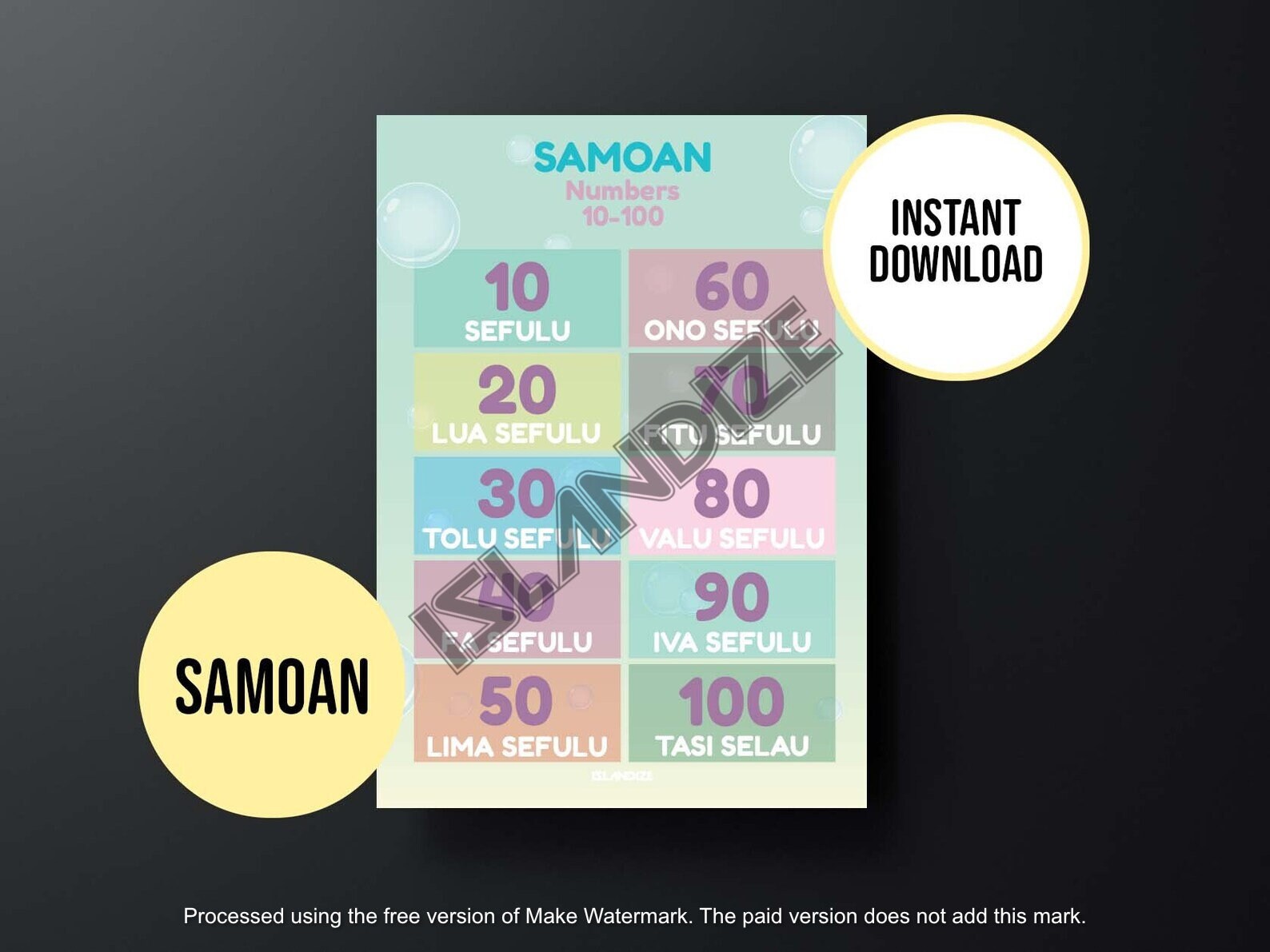 Printable Samoan Numbers 10-100 Chart, Instant Download, Educational ...