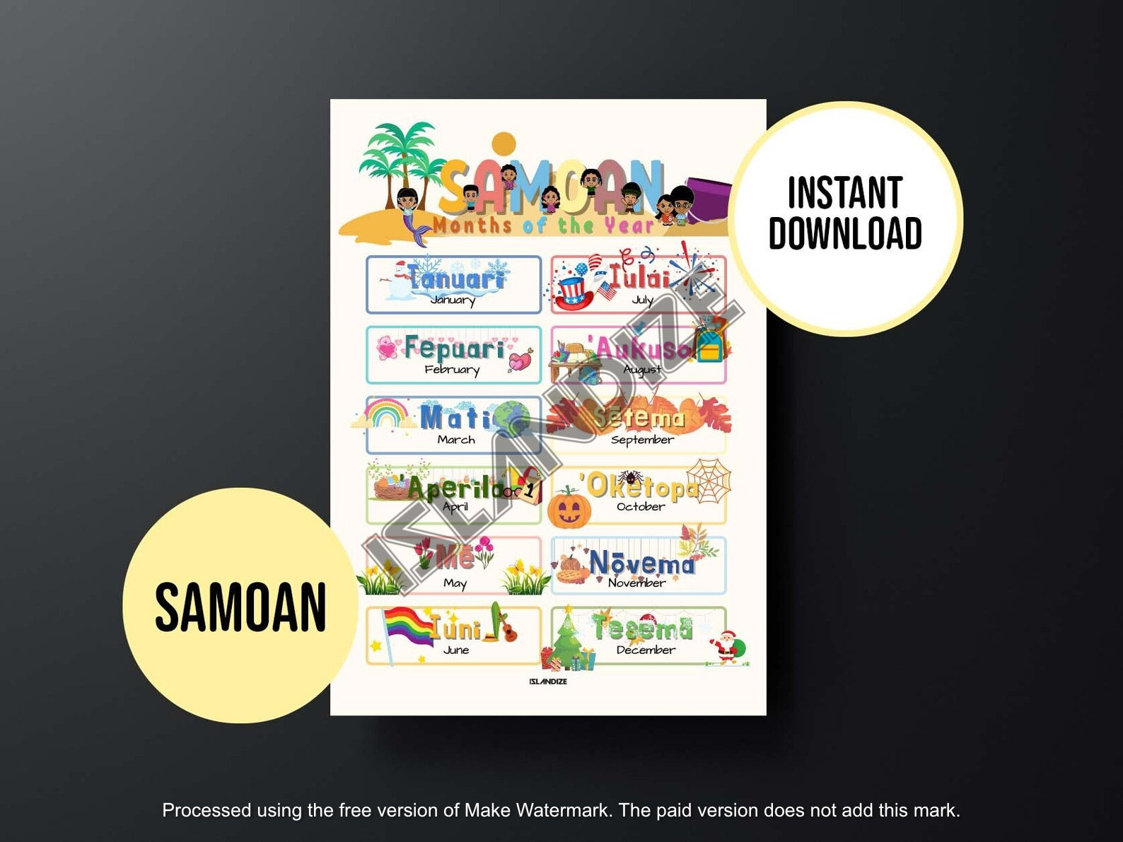 Printable Samoan Months Poster, Samoan Tropical Beach Theme Educational ...