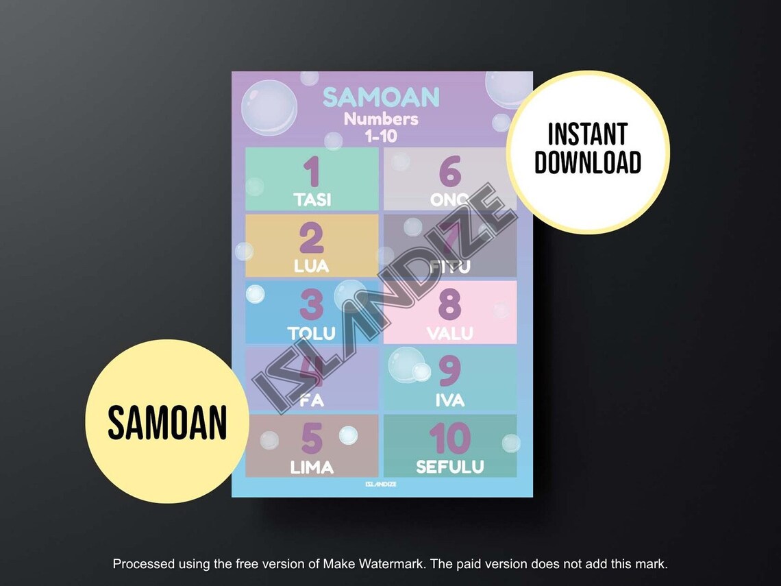 Printable Samoan Numbers 1-10 Poster Chart, Instant Download ...