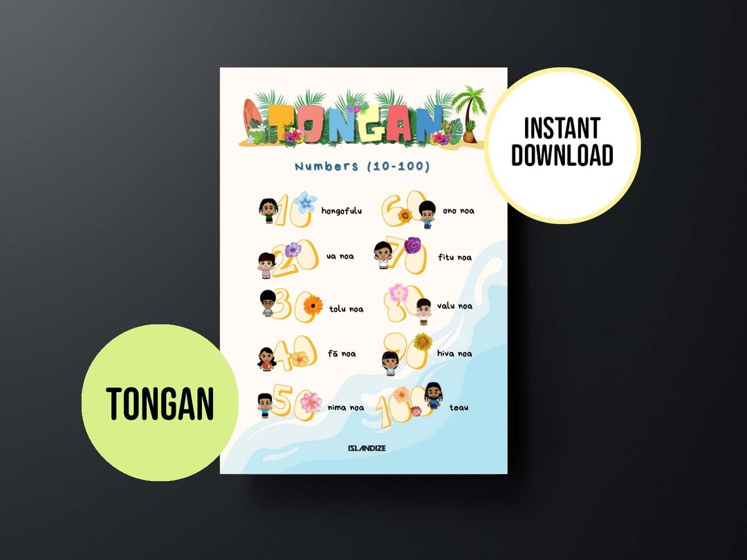 Printable Tongan Ten to One Hundred Poster Tongan Tropical - Etsy