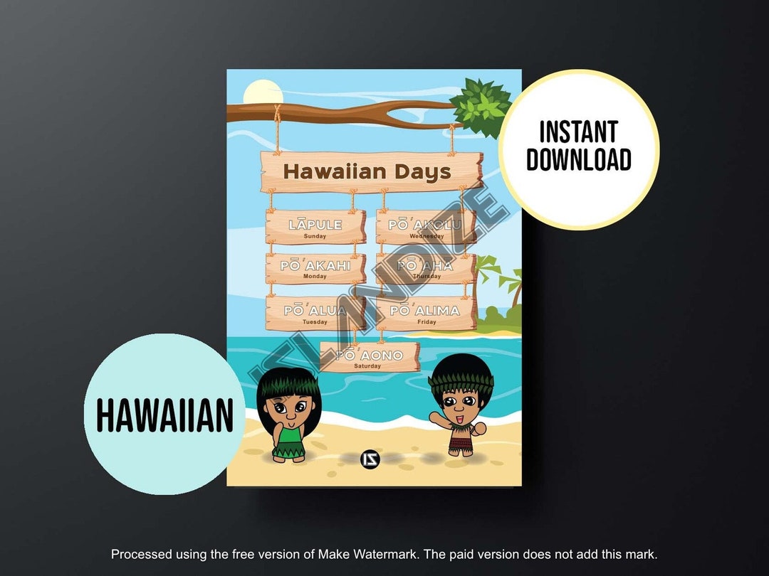 Printable Hawaiian Days of the Week Poster, Hawaii Tropical Aloha Beach ...