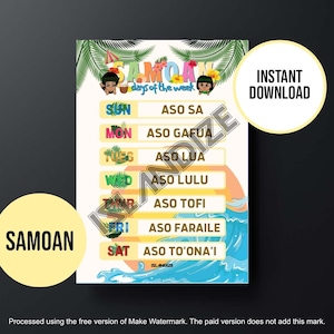 Printable Samoan Days of the Week Poster, Samoan Tropical Beach Theme ...