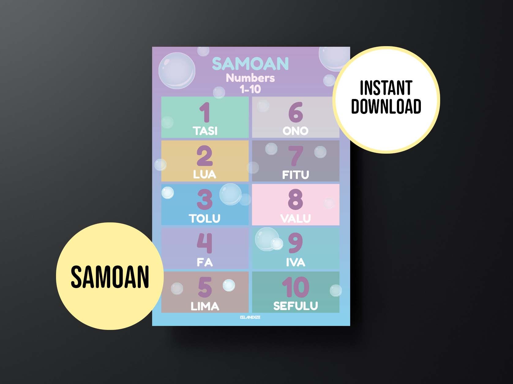 Printable Samoan Numbers 1-10 Poster Chart Instant Download - Etsy