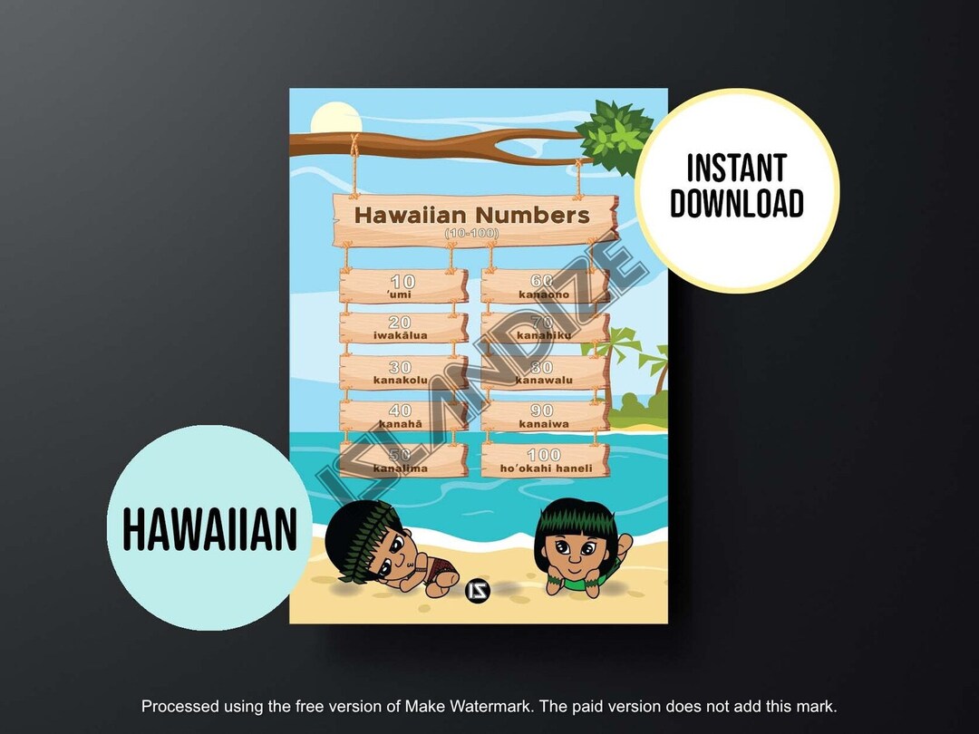 Printable Hawaiian Numbers Ten to One Hundred Poster, Hawaii Aloha ...