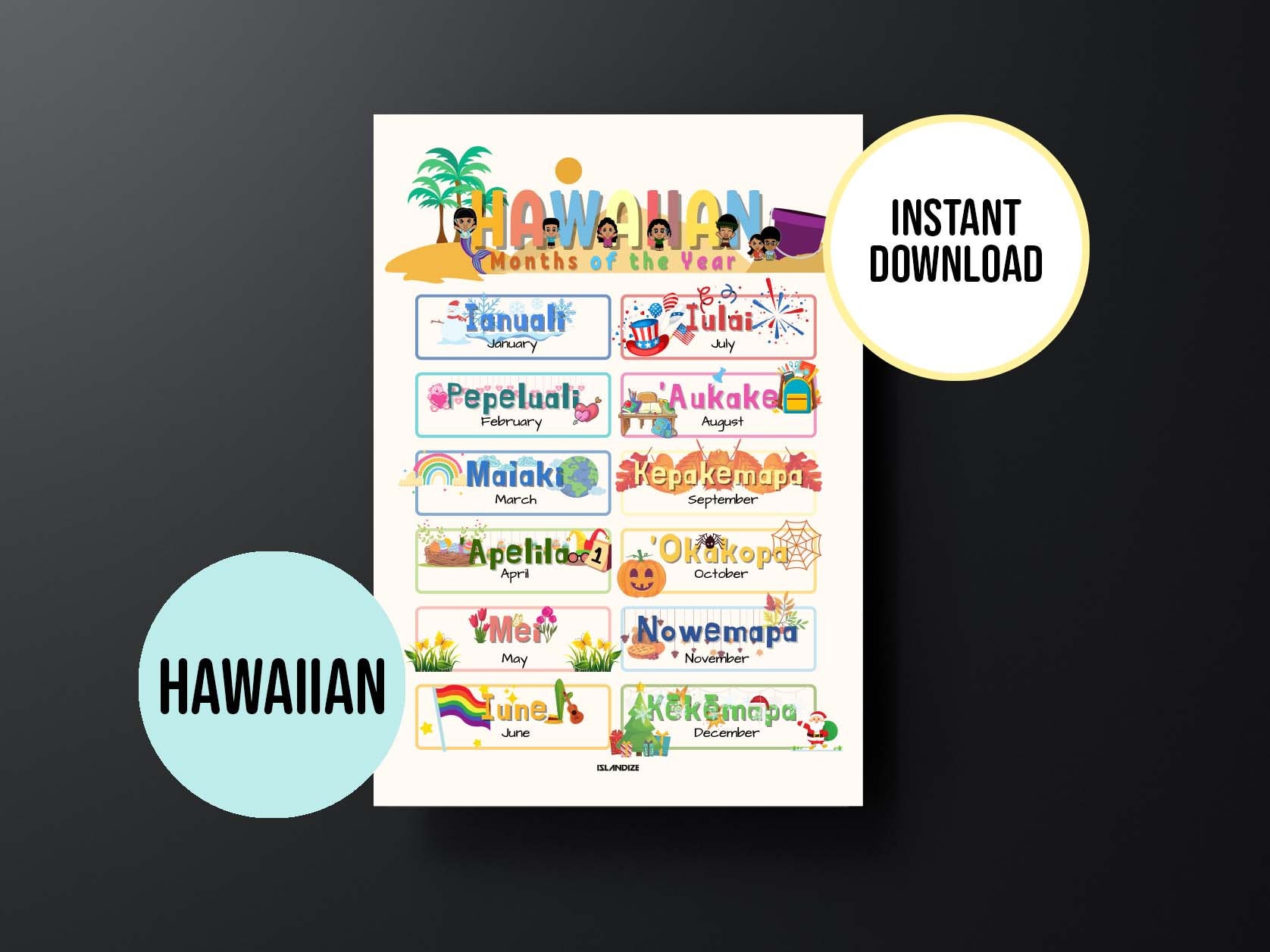 Printable Hawaiian Months Poster Hawaii Tropical Beach Theme - Etsy