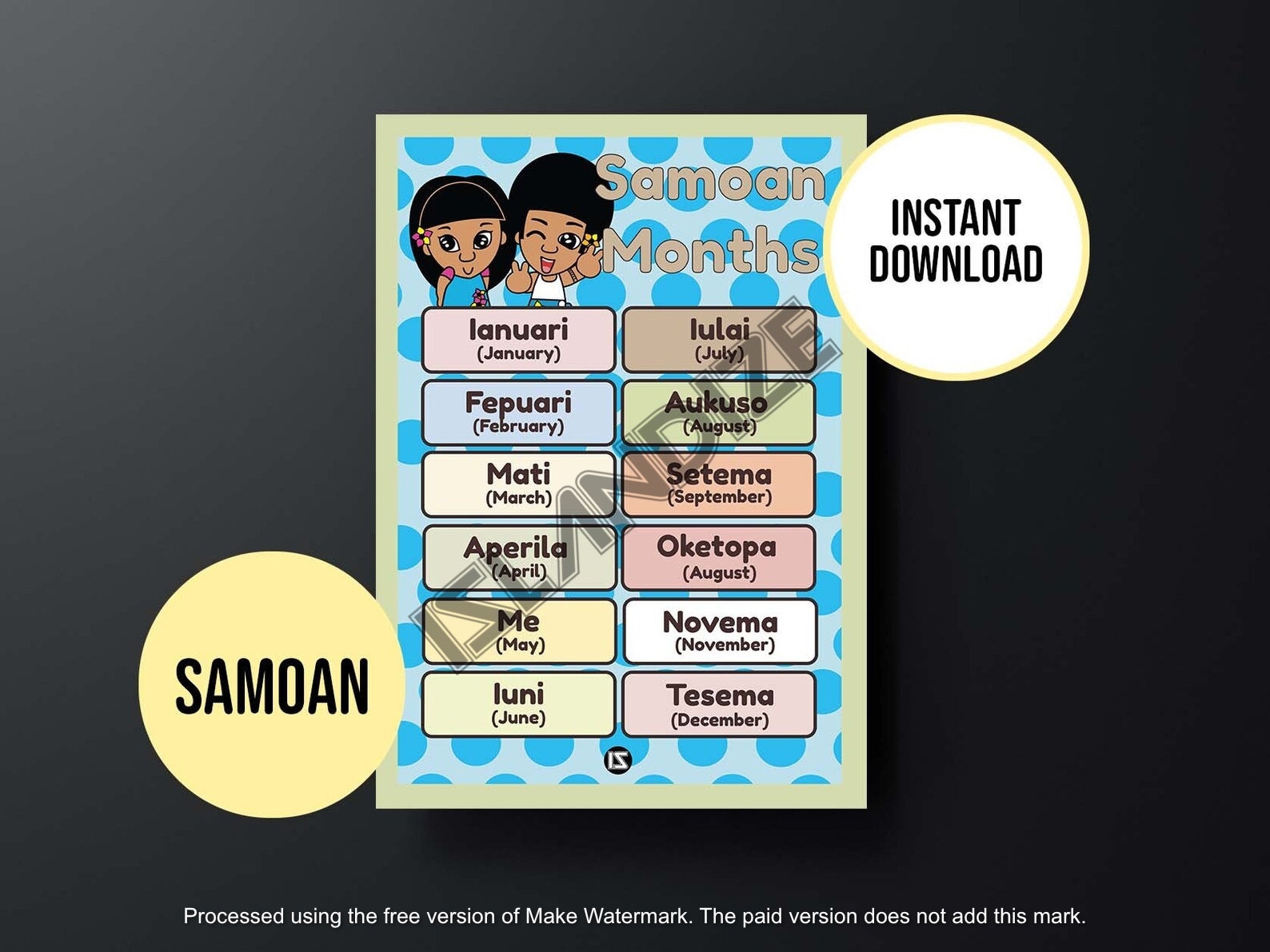 Printable Samoan Months Chart, Instant Digital Download, Samoan ...