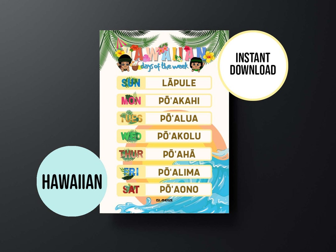 Printable Hawaiian Days of the Week Poster Hawaii Tropical - Etsy