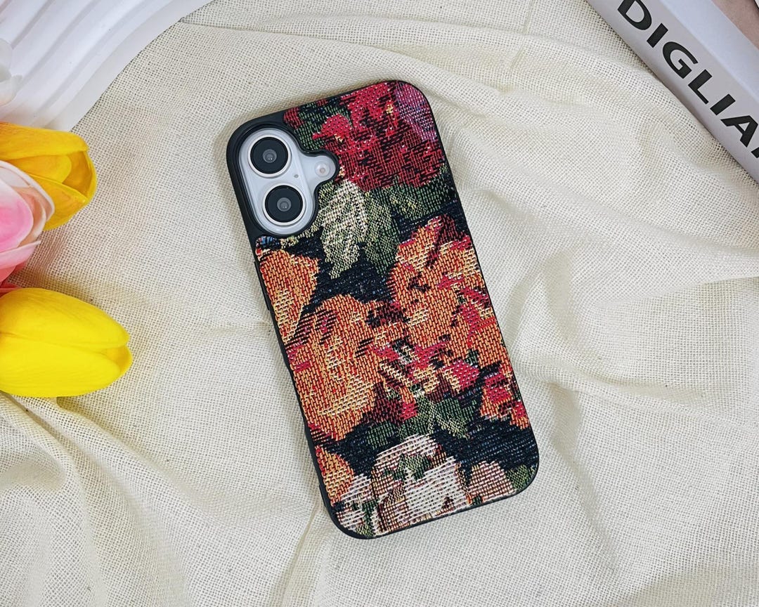 French Oil Painting Embroidery Flowers Fabric Phone Case for iPhone 17 ...