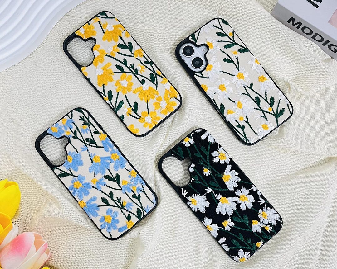 Multiple Styles Embroidered Daisy Fabric Phone Case for iPhone 17 Pro ...