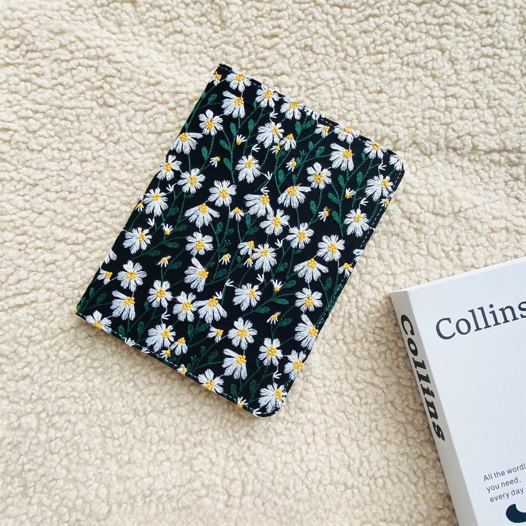 Embroidered White Daisy Black Fabric iPad Case With Pencil Holder,ipad ...
