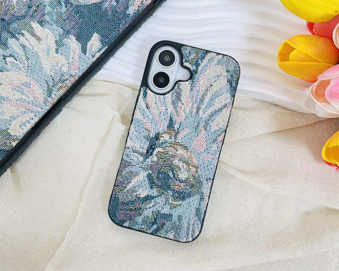 Vintage French Blues Embroidery Flower Fabric Phone Case for iPhone 17 ...