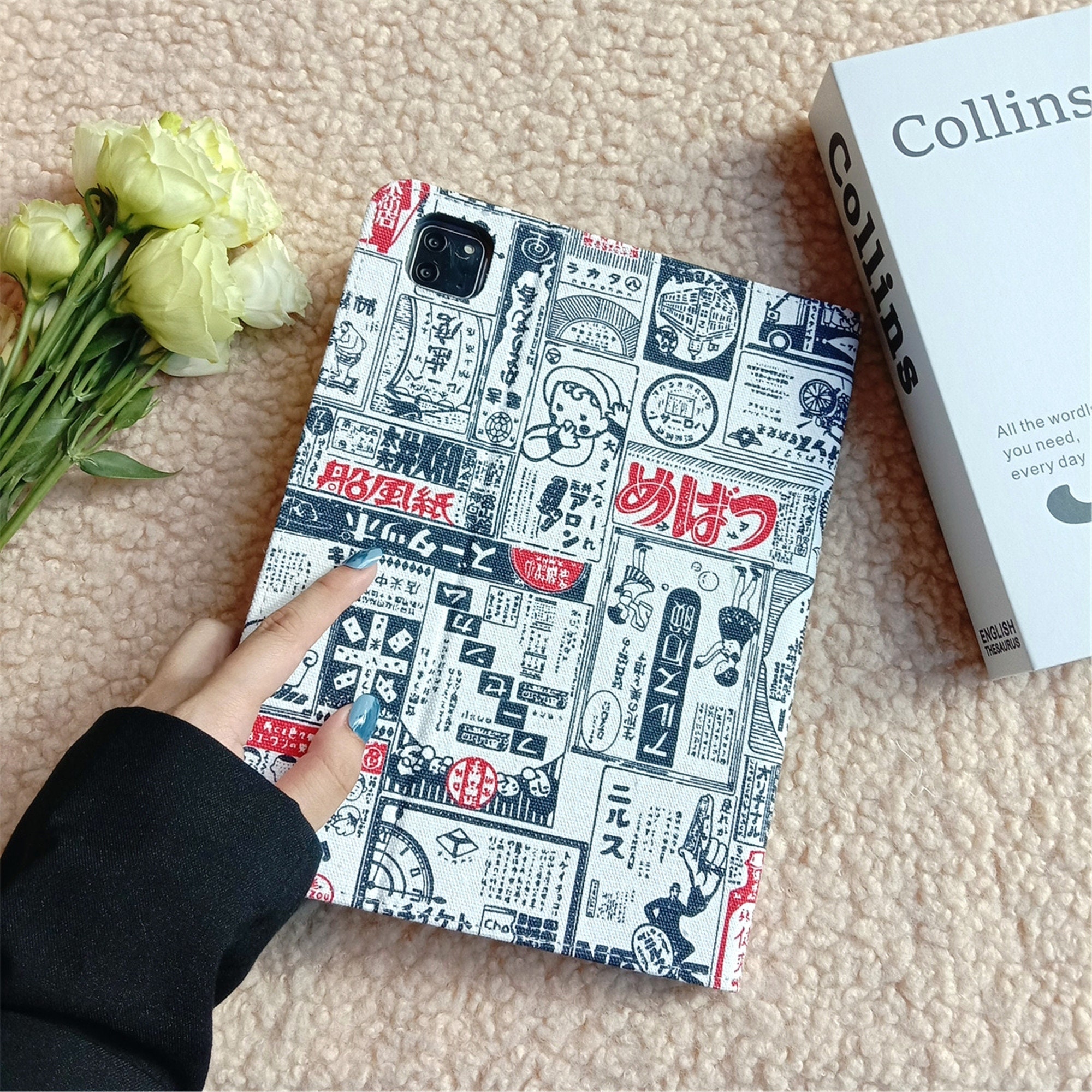 Retro Japanese Newspaper Fabric Ipad Case With Pen Slotipad - Etsy
