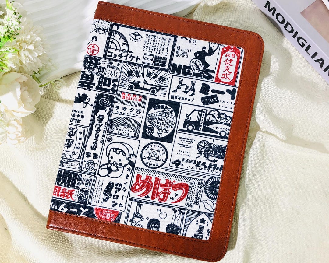 Retro Japanese Newspaper Fabric iPad Case With Leather Border,ipad Air ...