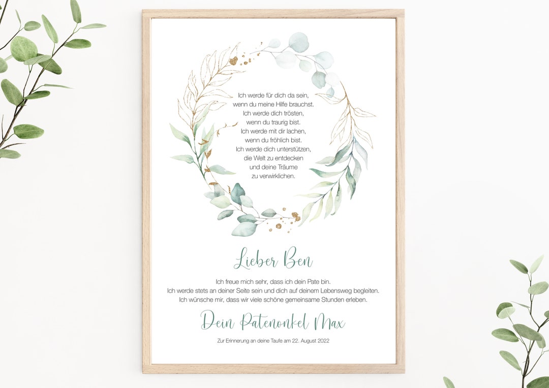 Godparent Letter Eucalyptus, Godparent Certificate Personalizable ...