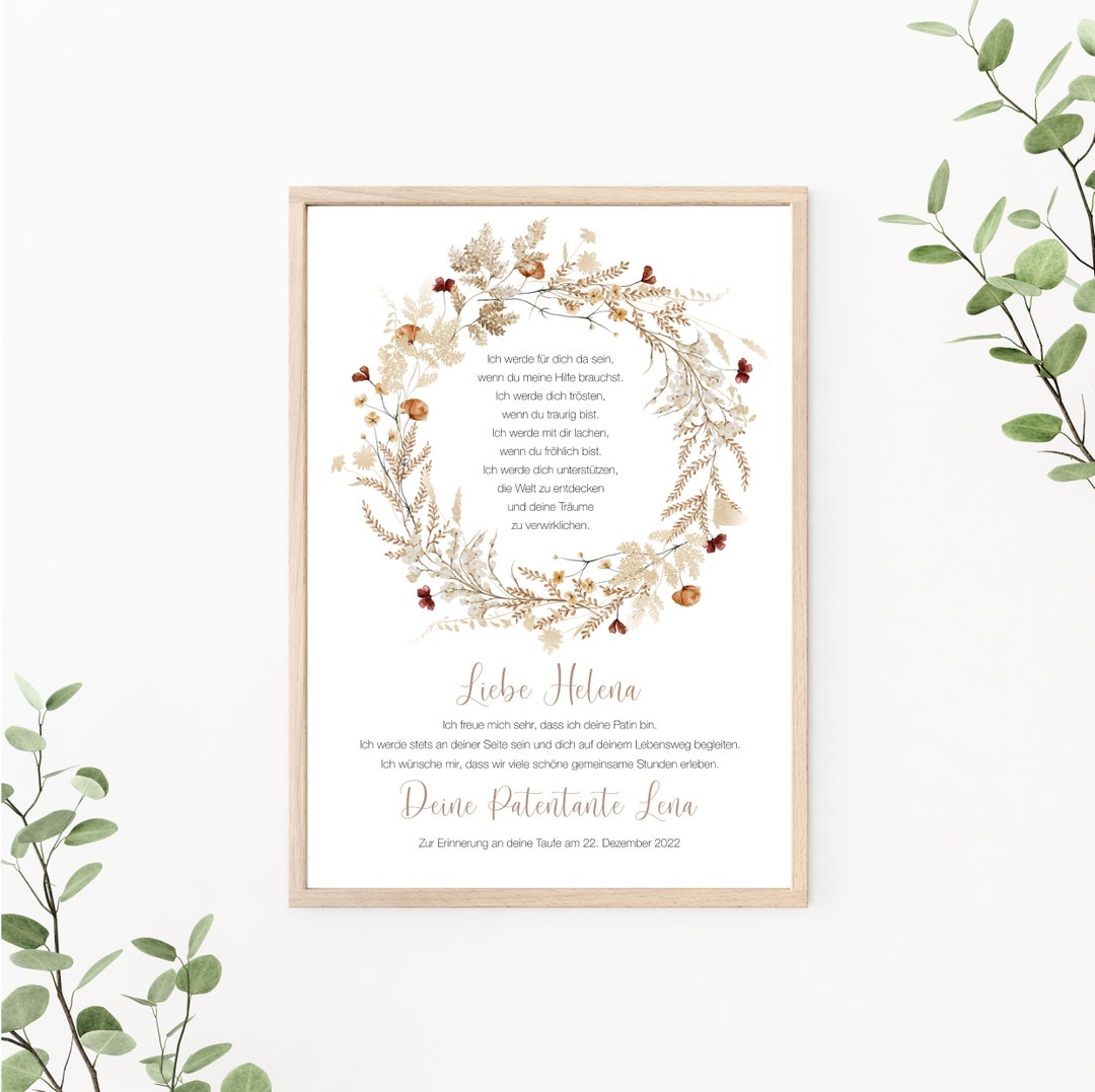 Godparent Letter Dried Flowers, Godparent Certificate Personalizable ...