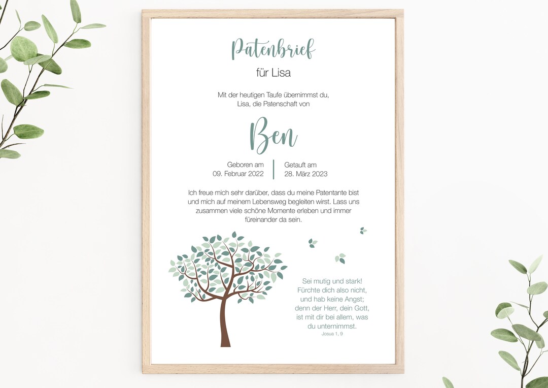 Godparent Letter Tree of Life Customizable Baptism Gift - Etsy