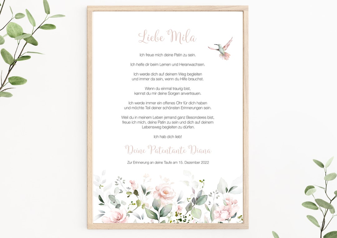 Godparent Letter Eucalyptus Roses, Godparent Certificate Can Be ...