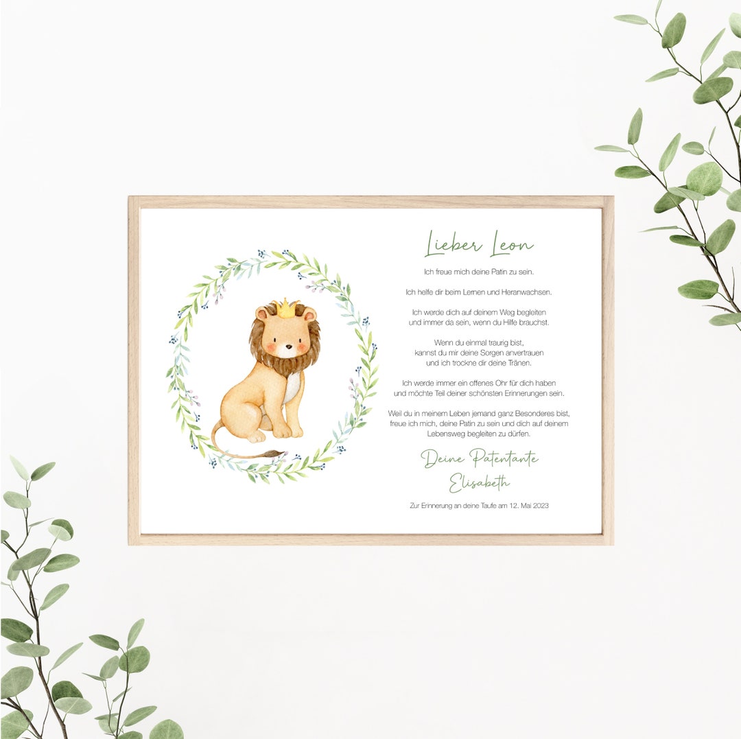 Personalized Godparent Certificate With Lion Design, Christening Gift ...