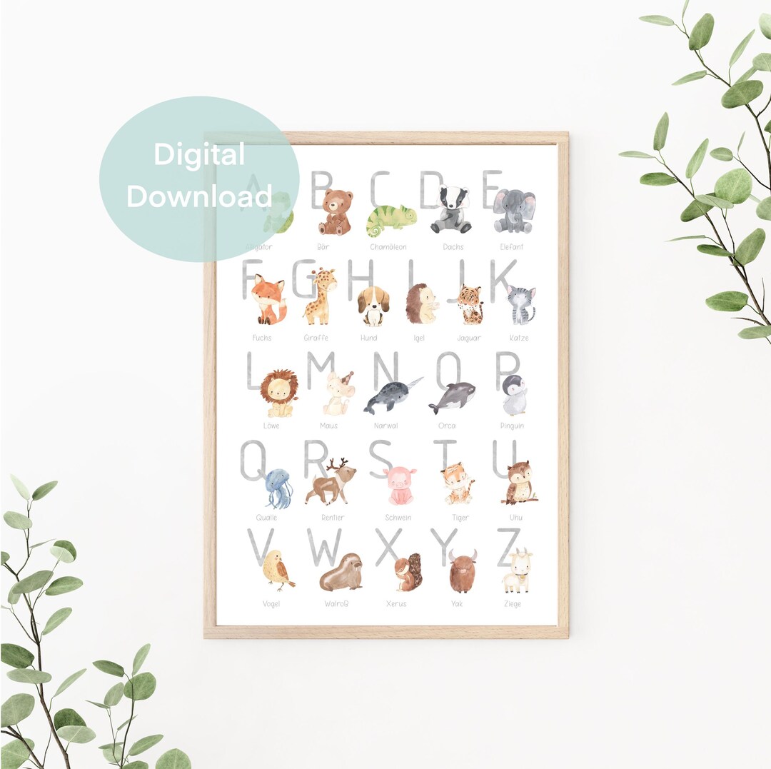 ABC Learning Poster Download, Alphabet Poster With Animals, Children's ...