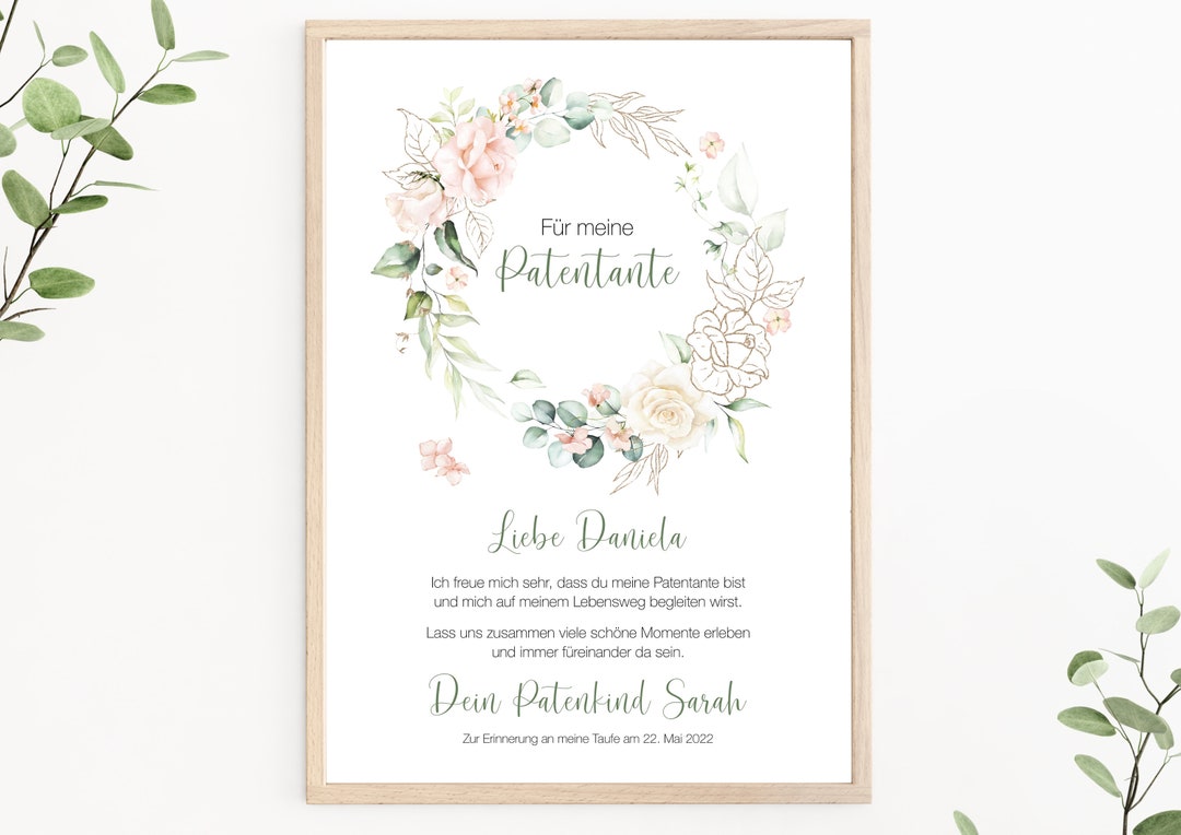 Godfather Letter Roses Personalizable, Godfather Certificate, Baptismal ...