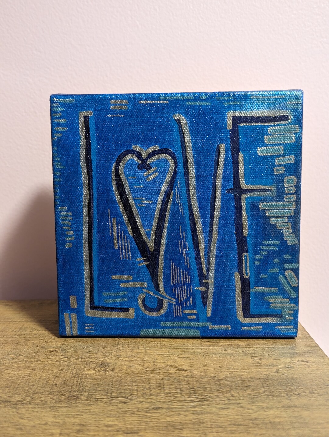 Mini Love, Blue Colors_ Cute Word Art Abstract Painting - Etsy