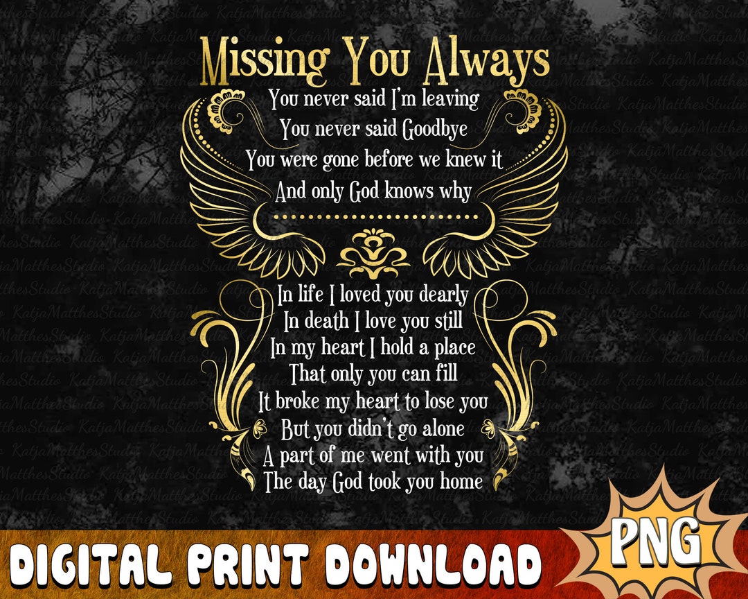 Missing You Always Png Memorial Png Guardian in Heaven Png - Etsy