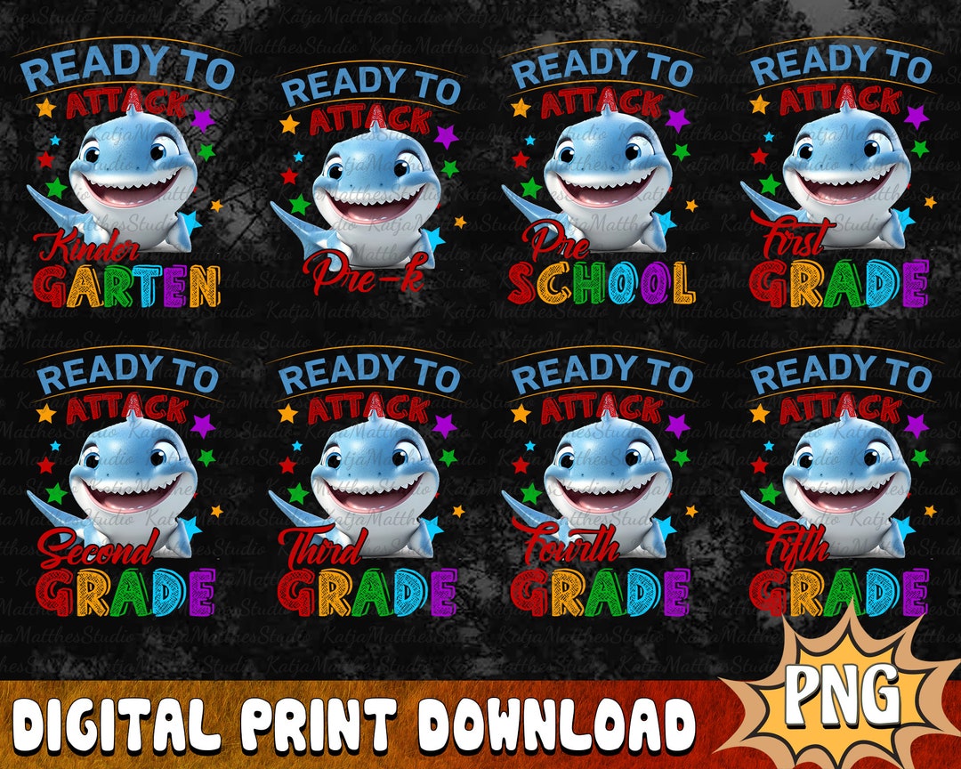Ready to Attack Kindergarten Baby Shark, Back to School Bundle PNG ...