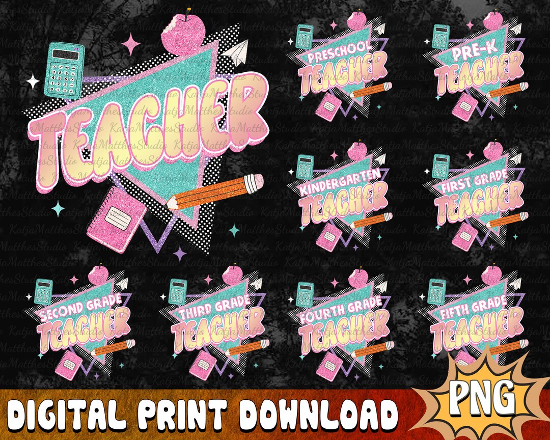 Retro Teacher Bundle PNG, 90s Teacher Png, Appreciation Sublimation ...