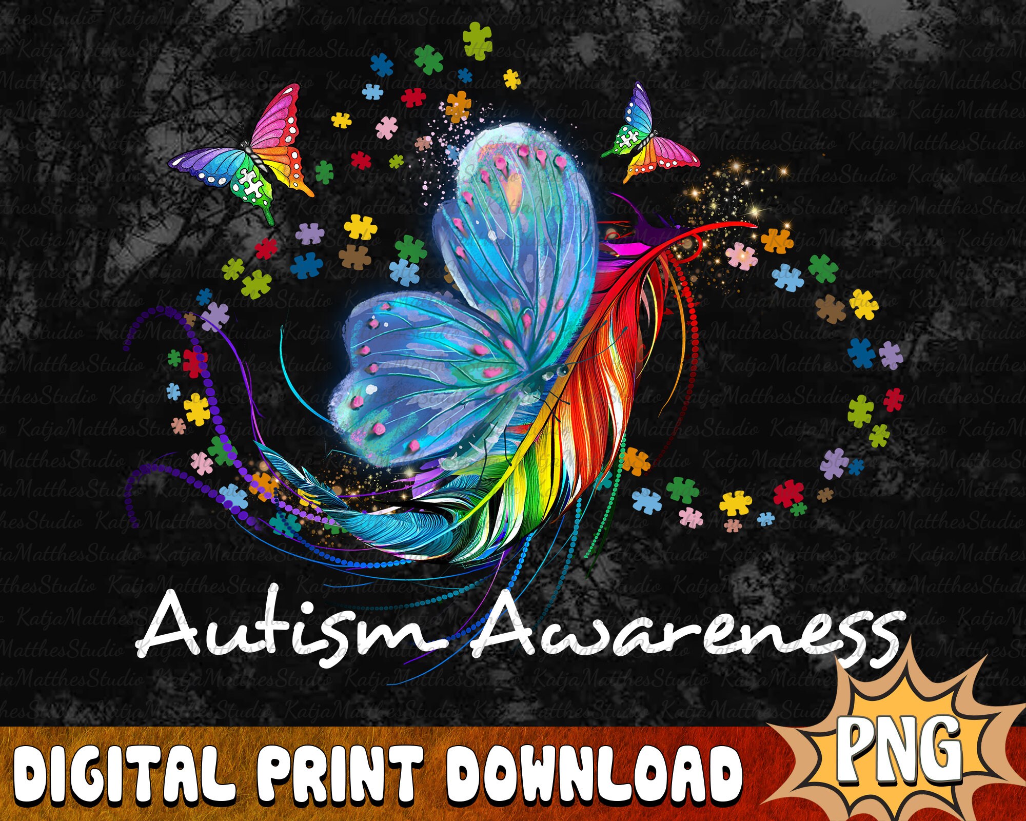 Autism Awareness Butterflies PNG Autism Puzzle Png Autism - Etsy