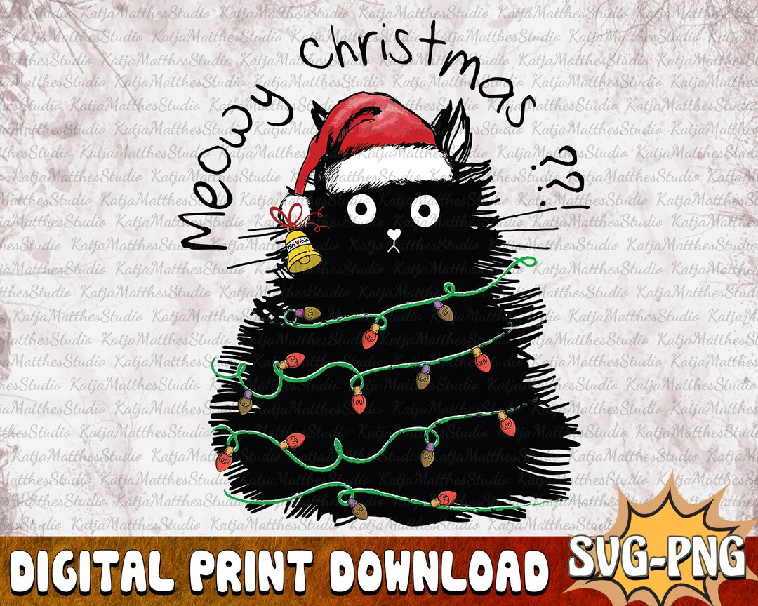 Meowy Christmas Tree Svg Png Cozy Winter Cats Green Red White - Etsy