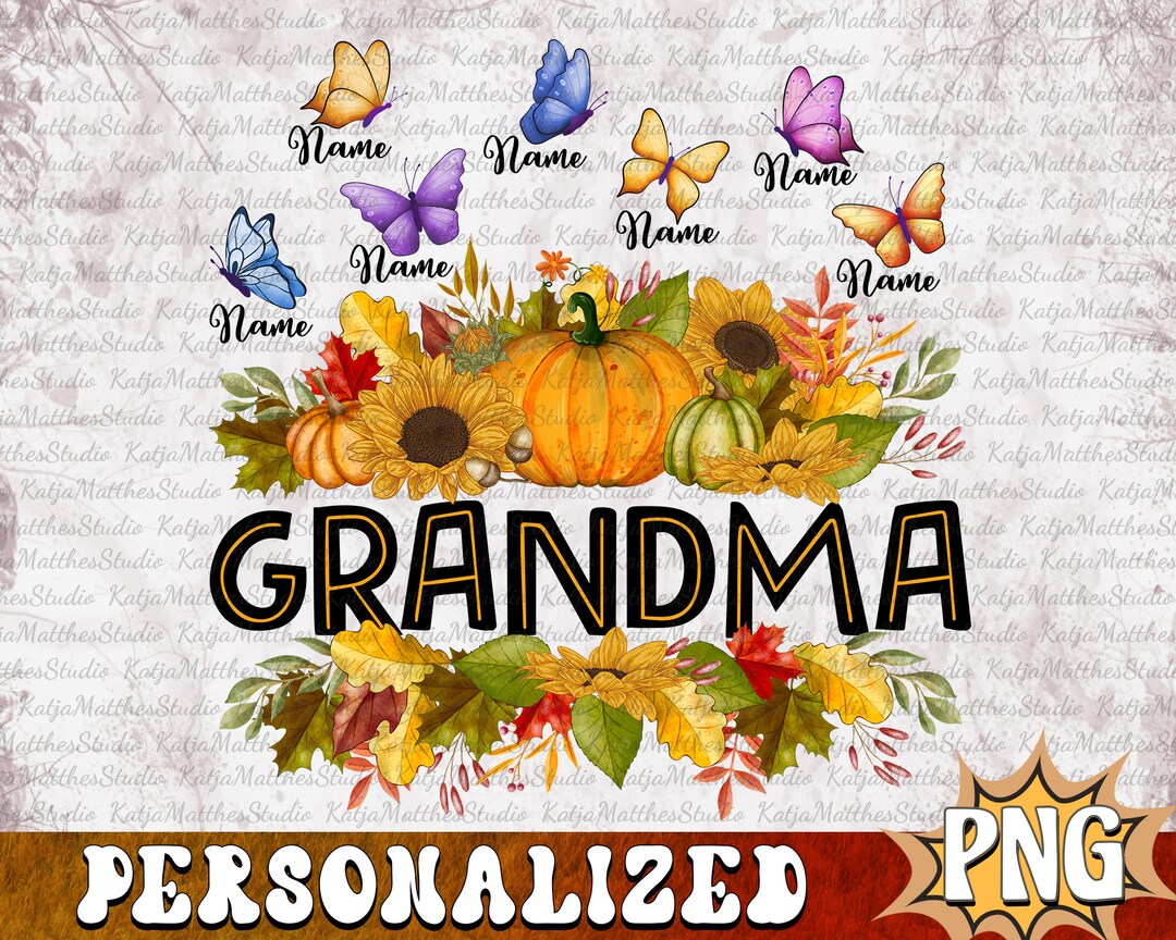 Grandma Fall With Butterfly Kids Personalized Png,custom Nickname & Kid ...