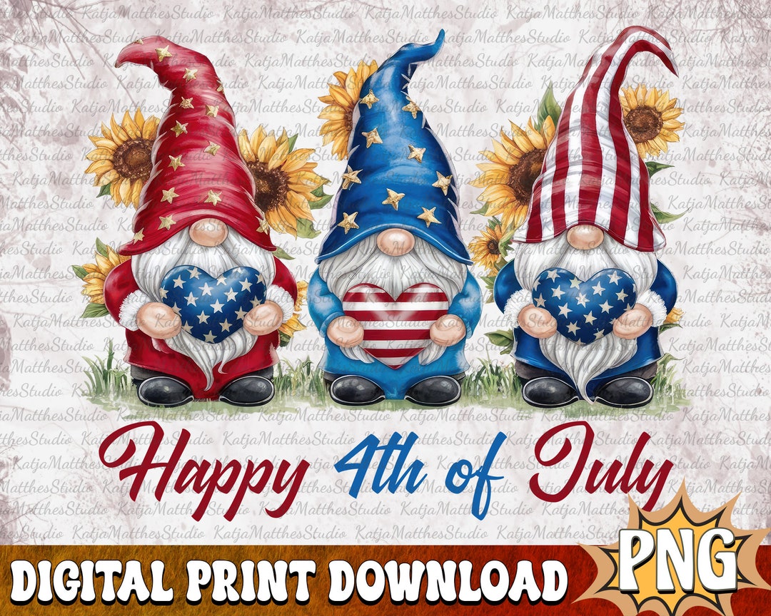Happy 4th of July Gnome Sublimation Png, American Gnome Png, Patriotic ...