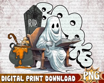 Ghost Reading Png, Teacher Halloween Png, Librarian Png, Book Lover Png ...