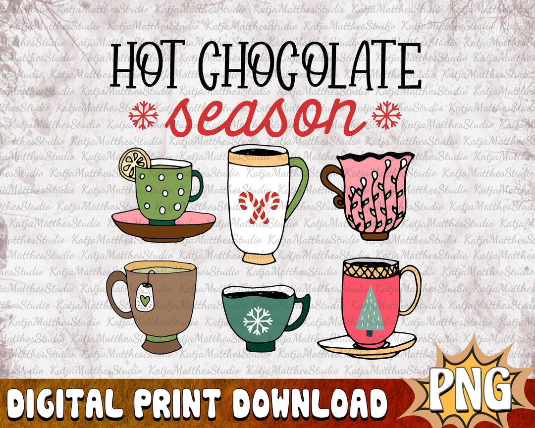 Hot Chocolate Season Png, Hot Chocolate Mugs Clipart, Winter Mugs, Hot ...
