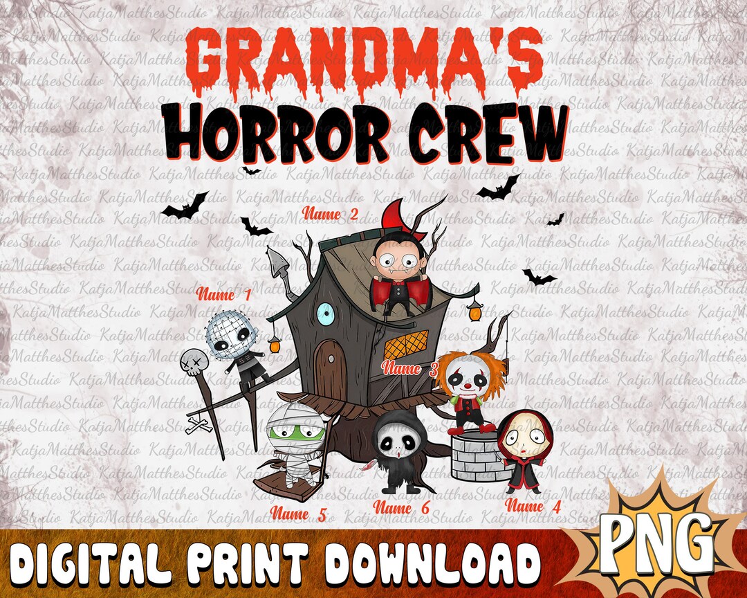 Grandma's Horror Crew Personalized Grandma Halloween PNG, Scary Grandma ...