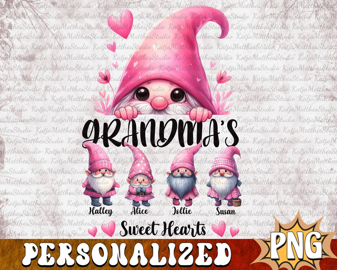 Personalized Grandma Pink Gnome PNG, Custom Cute Gnome Sublimation ...
