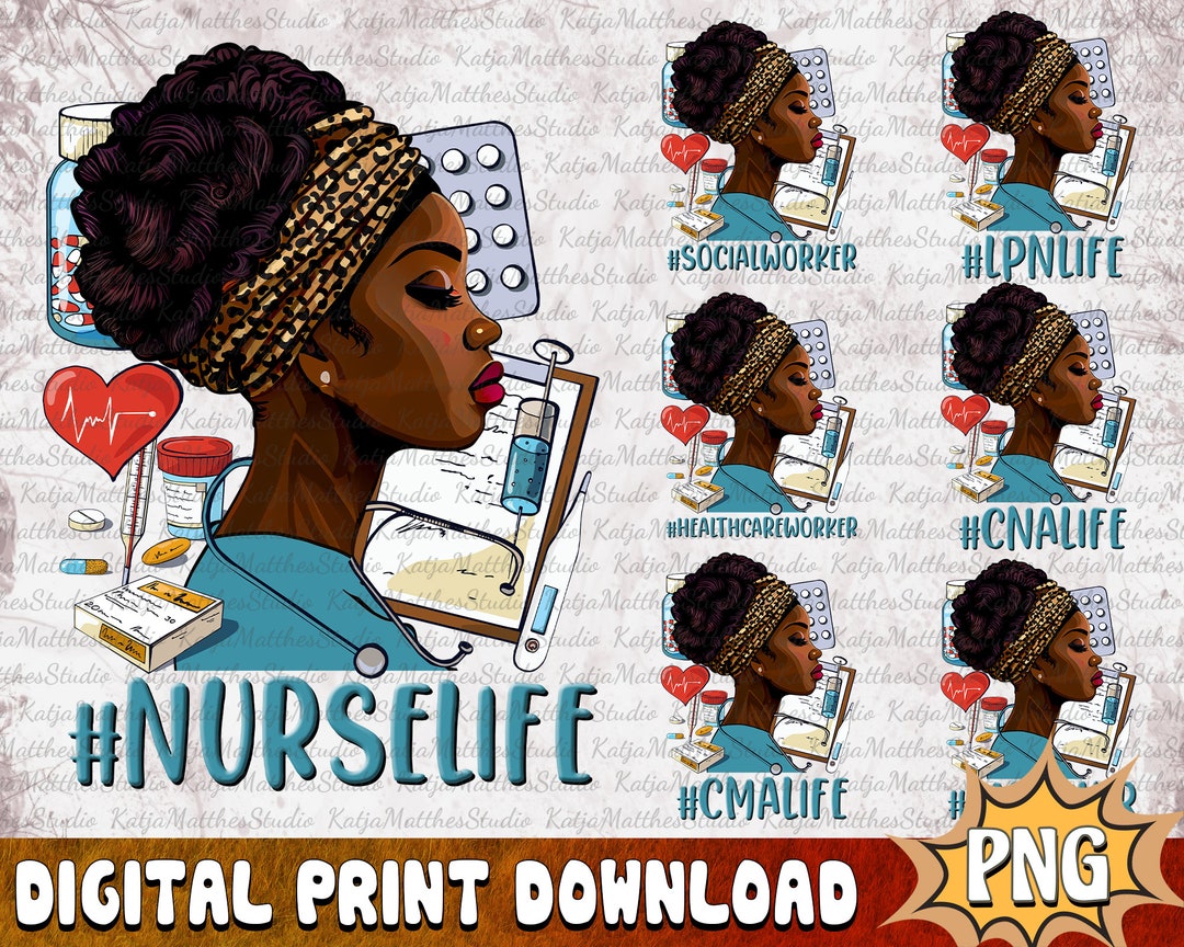 Black Women Nurse Bundle Png, CNA CMA Healthcare Worker Sublimation ...