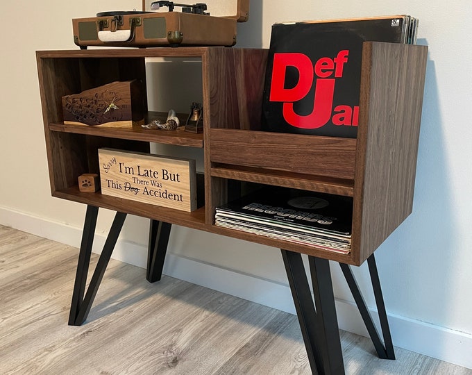 Solid Walnut Record Player Stand Front Facing Record Storage Vinyl ...