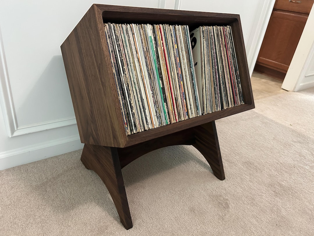 The Krebson Tall Base Cubby Vinyl Storage Stand - Walnut Vinyl Storage ...