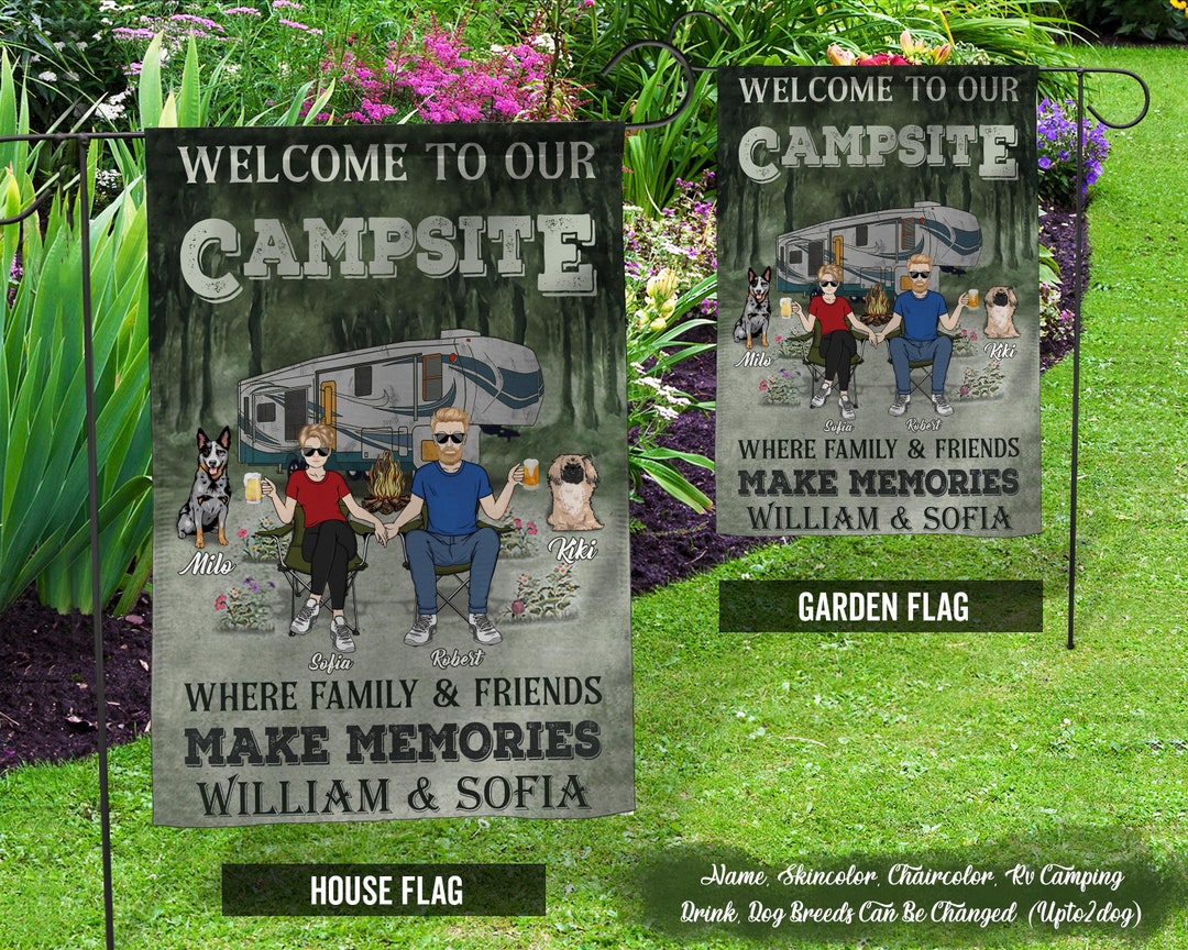 Camping Flags, Camping Couple Welcome to Our Campsite, Gift for Dog ...
