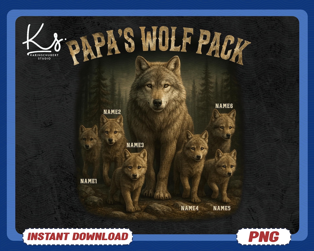Personalized Papa's Wolf Pack Png, Grandpa Wolf Pack Png, Family Wolf ...