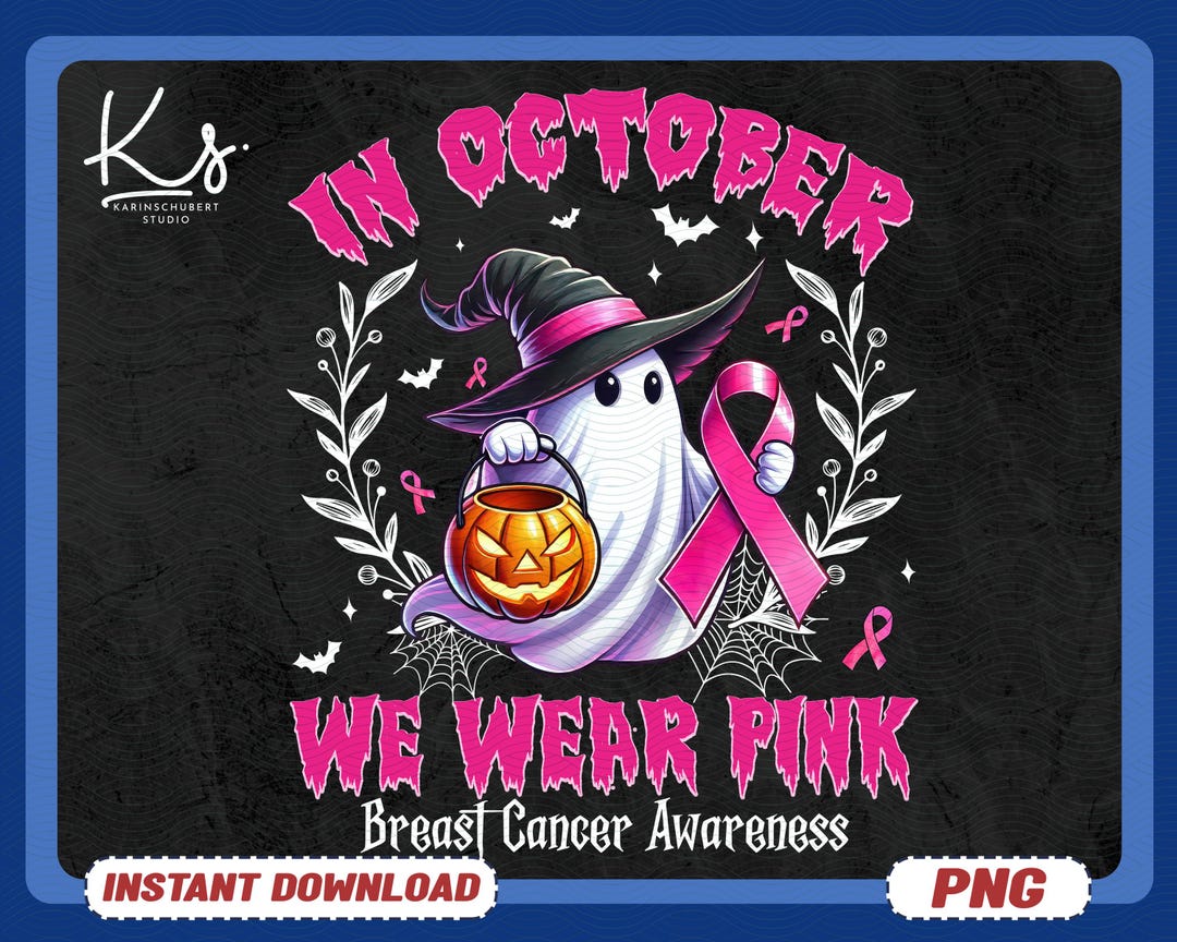 In October We Wear Pink Ghost Png, Breast Cancer Awareness Png, Retro ...
