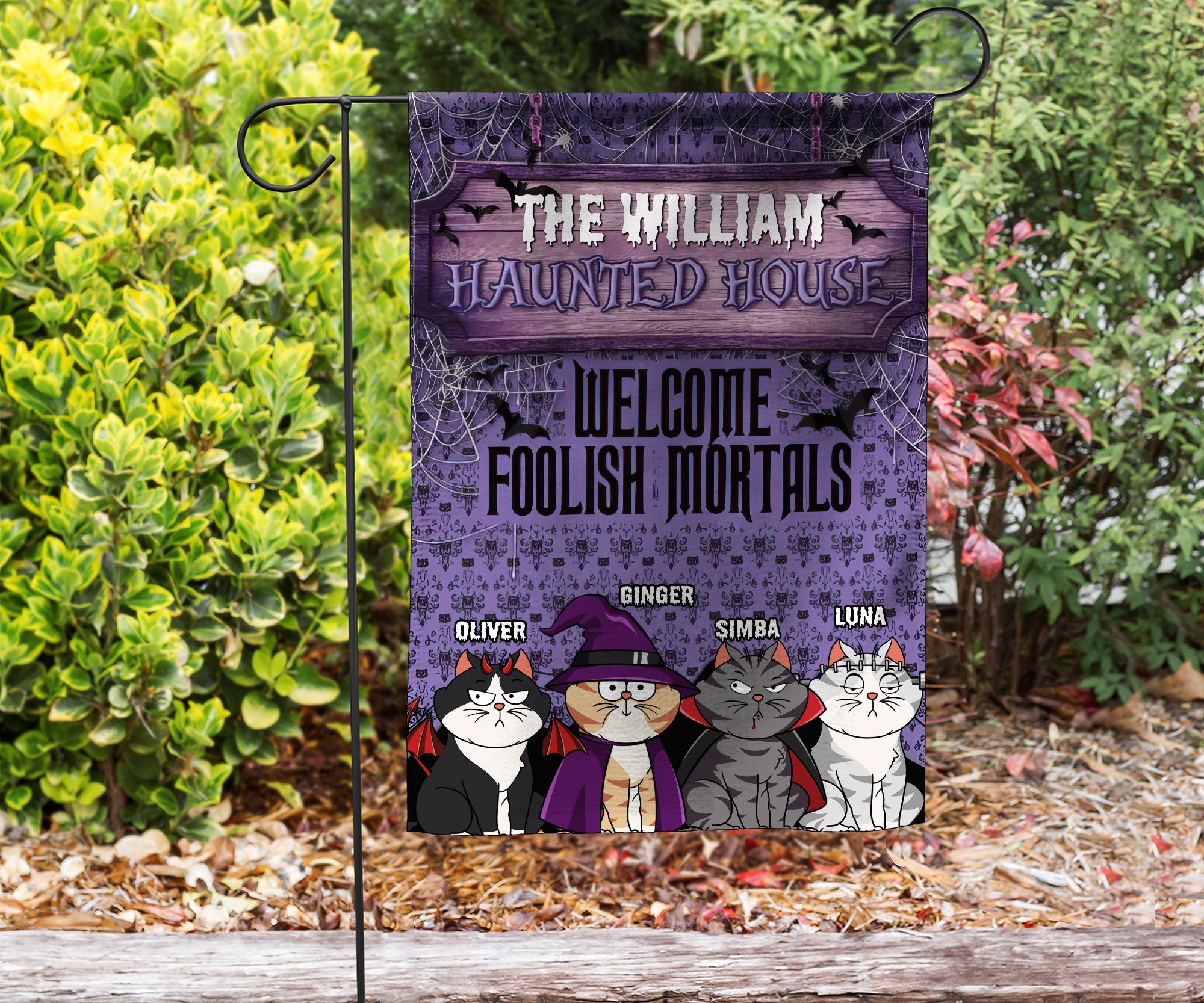 Haunted House Welcome Foolish Mortals - Personalized Flag, Halloween ...
