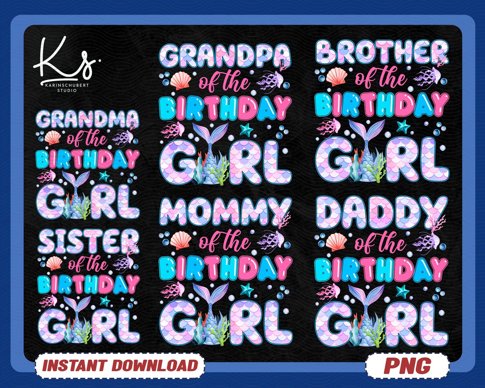 Mermaid Birthday Girl Family Members Bundle PNG, Mermaid Birthday ...